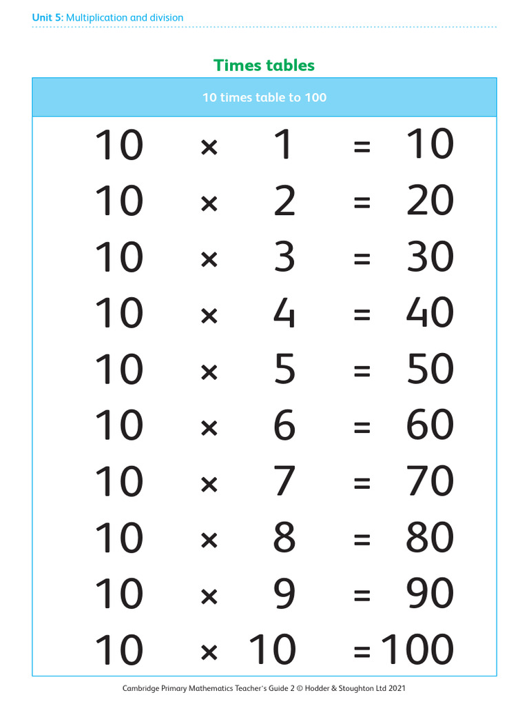 Times Tables: 10 Times Table Guide | PDF