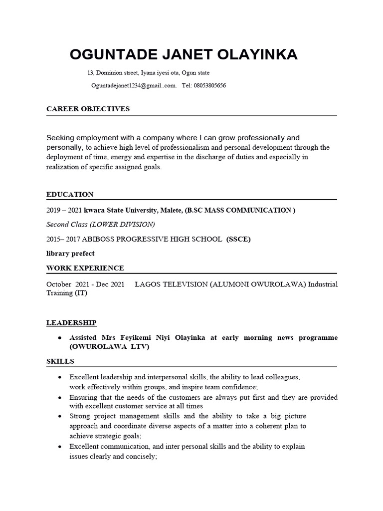 Oguntade's CV 2 | PDF