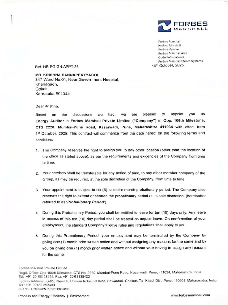 Appointment Letter | PDF