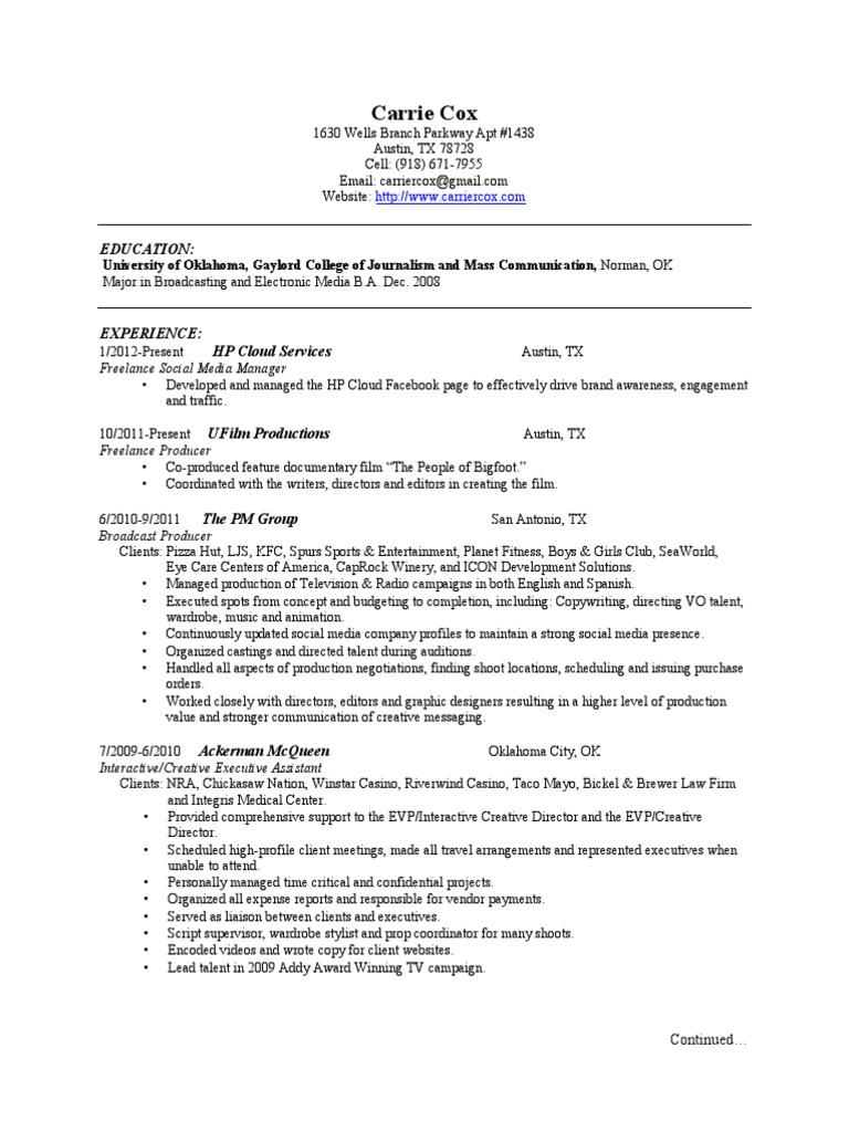 Carrie Cox Resume Rev 1 | PDF | Websites | Facebook