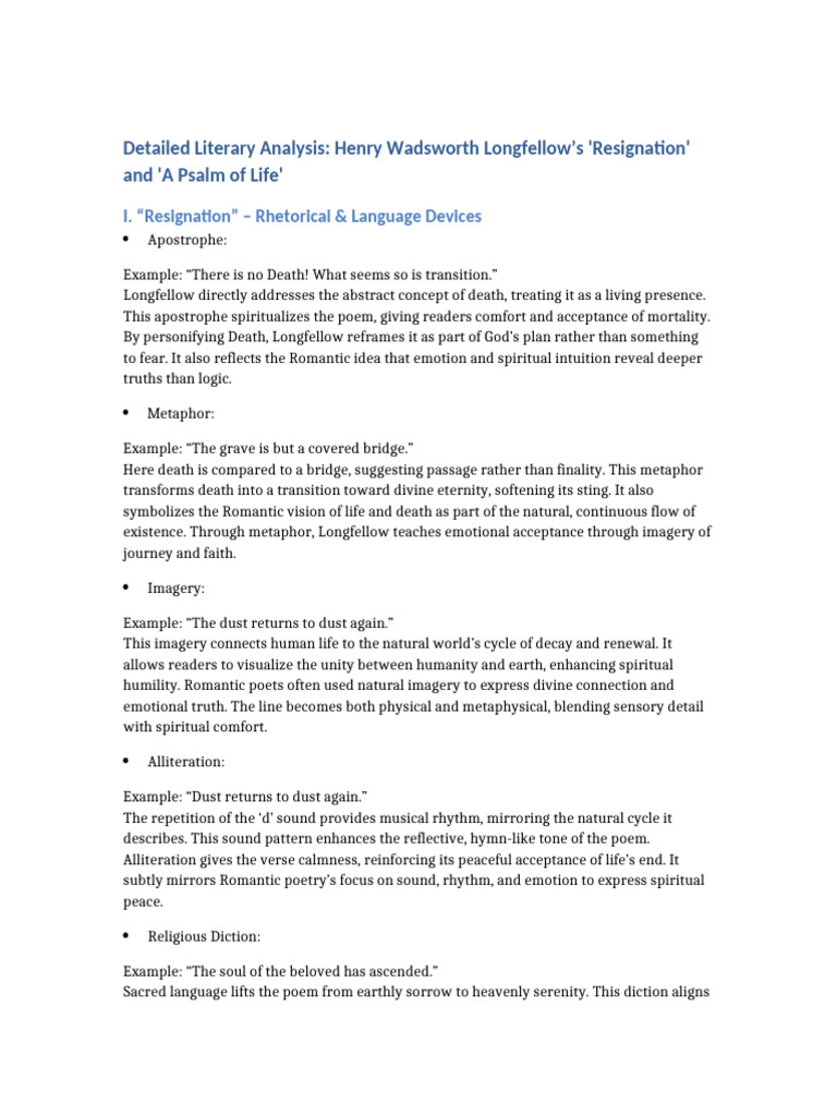 Longfellow Resignation Psalm Analysis | PDF | Poetry | Romanticism