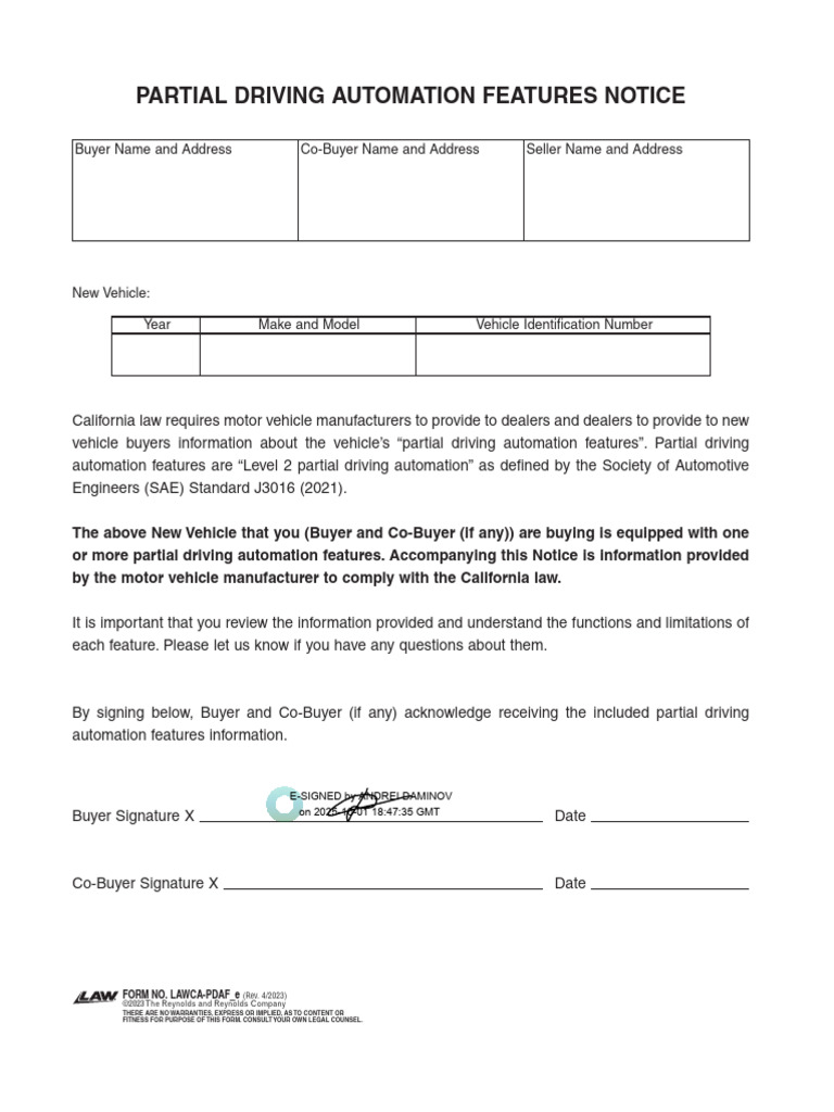 California Vehicle Automation Features Notice | PDF