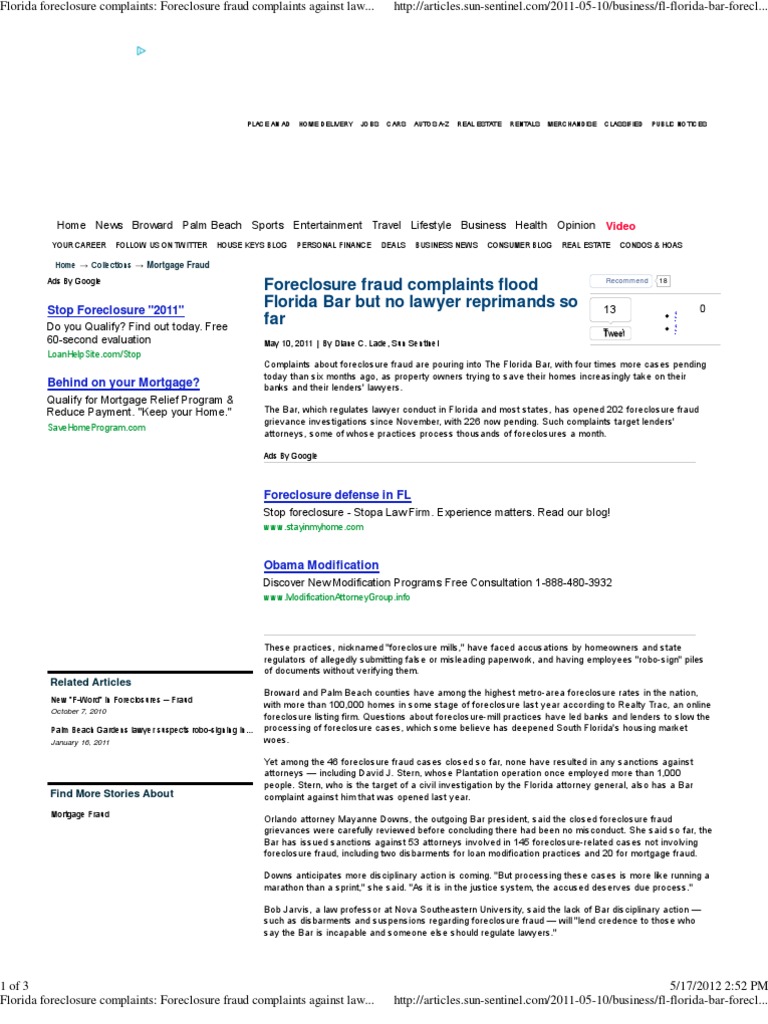 Sun-Sentinel Daniel C Consuegra | PDF | Foreclosure | Lawyer