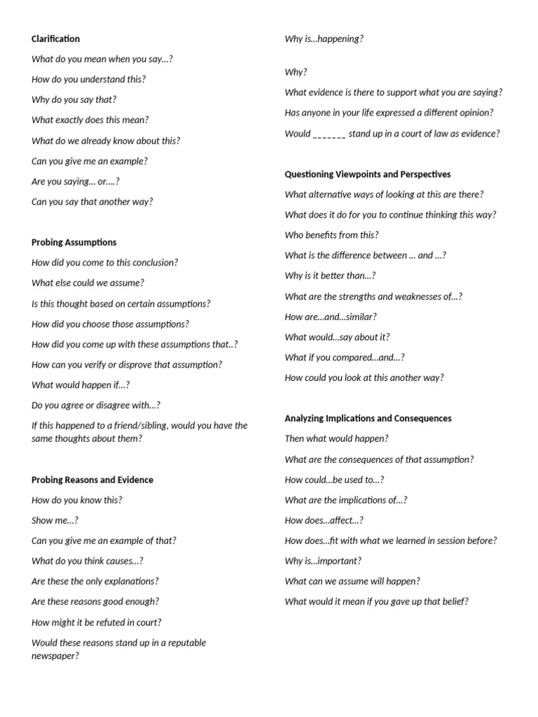 Socratic Questioning Guide | PDF | Evidence | Reason