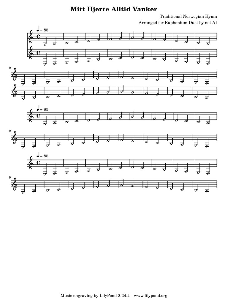 Euphonium Duet: Mitt Hjerte Alltid Vanker | PDF