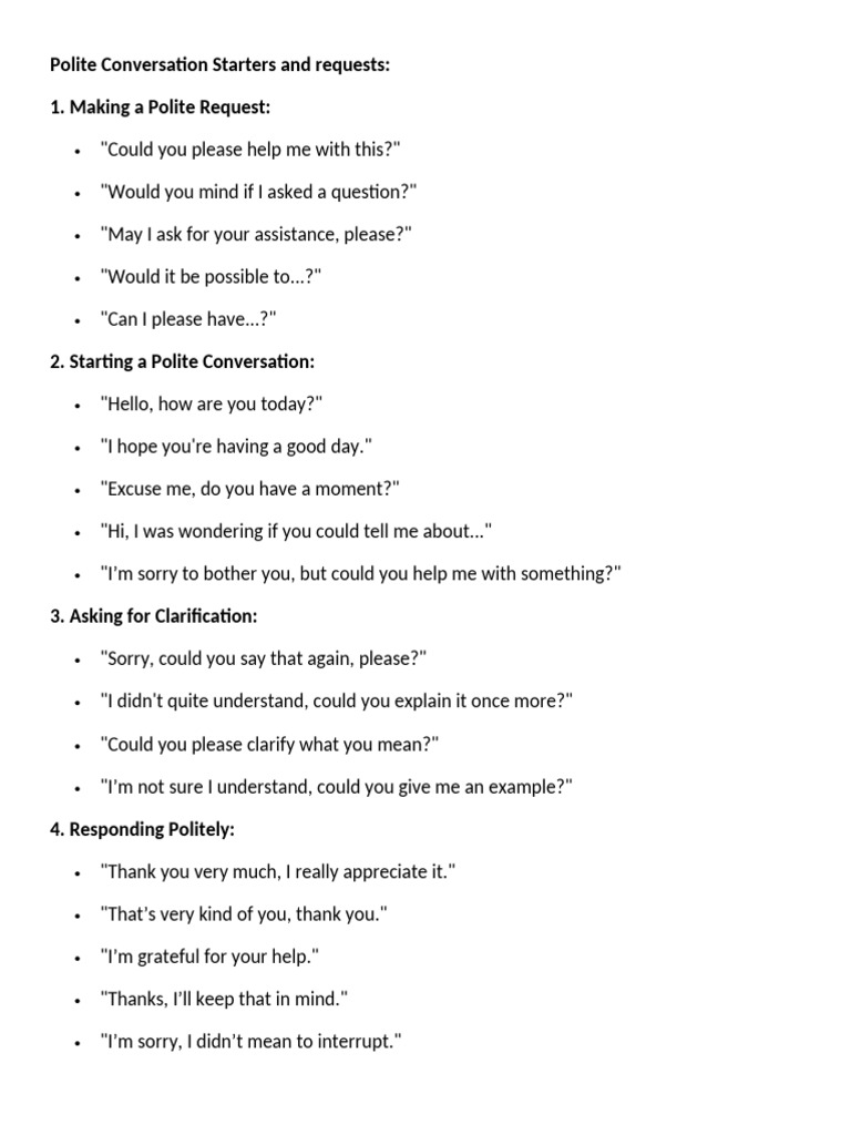 Polite Conversation Starters Guide | PDF