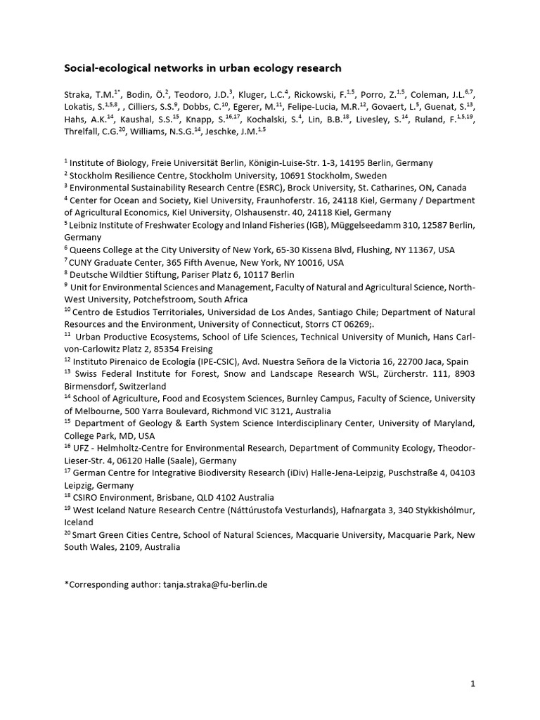 Social-Ecological Networks in Urban Ecology | PDF | Ecology ...