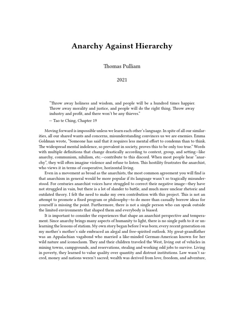 Thomas Pulliam Anarchy Against Hierarchy | PDF | Anarchism | Anarchy