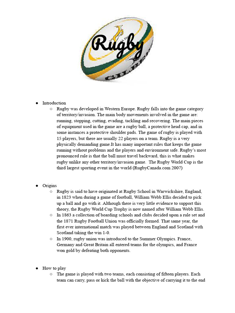 Overview of Rugby: Rules and History | PDF | Sports Rules And ...