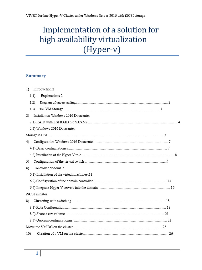 Implementation of A High Availability Virtualization Solution Hyper-V ...