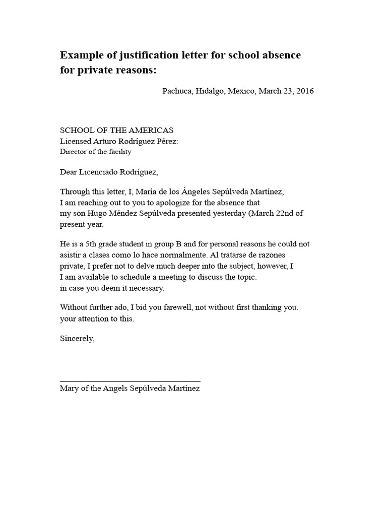 Justification Letters for School Absences | PDF