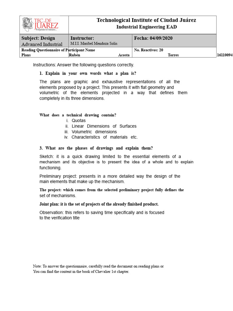 Blueprint Reading Questionnaire | PDF | Technical Drawing | Drawing