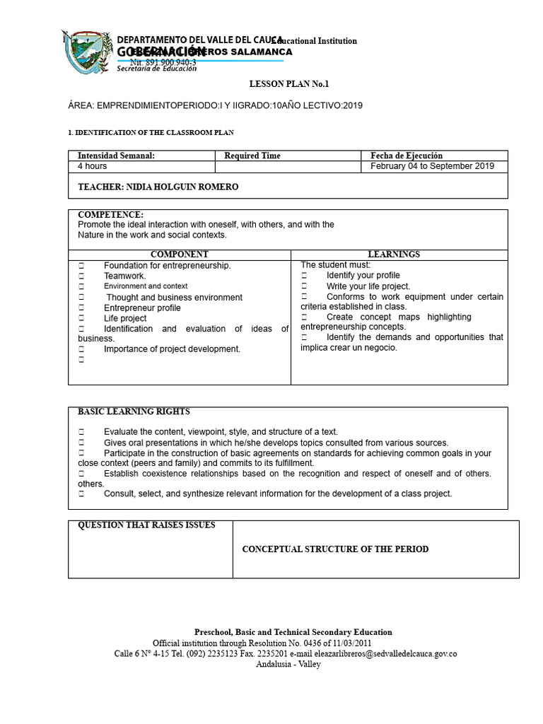 Entrepreneurship Lesson Plan 2019 | PDF | Entrepreneurship | Lesson Plan
