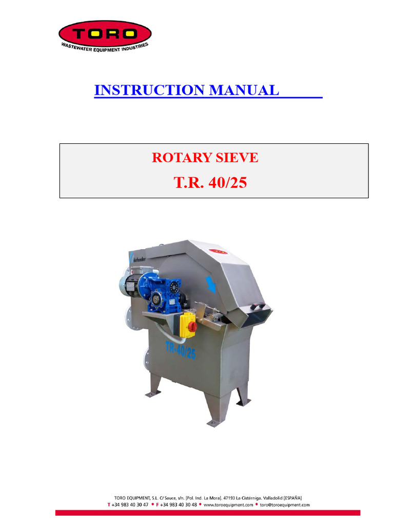 Rotary Sieve TR 40/25 Instruction Manual | PDF | Valve | Safety