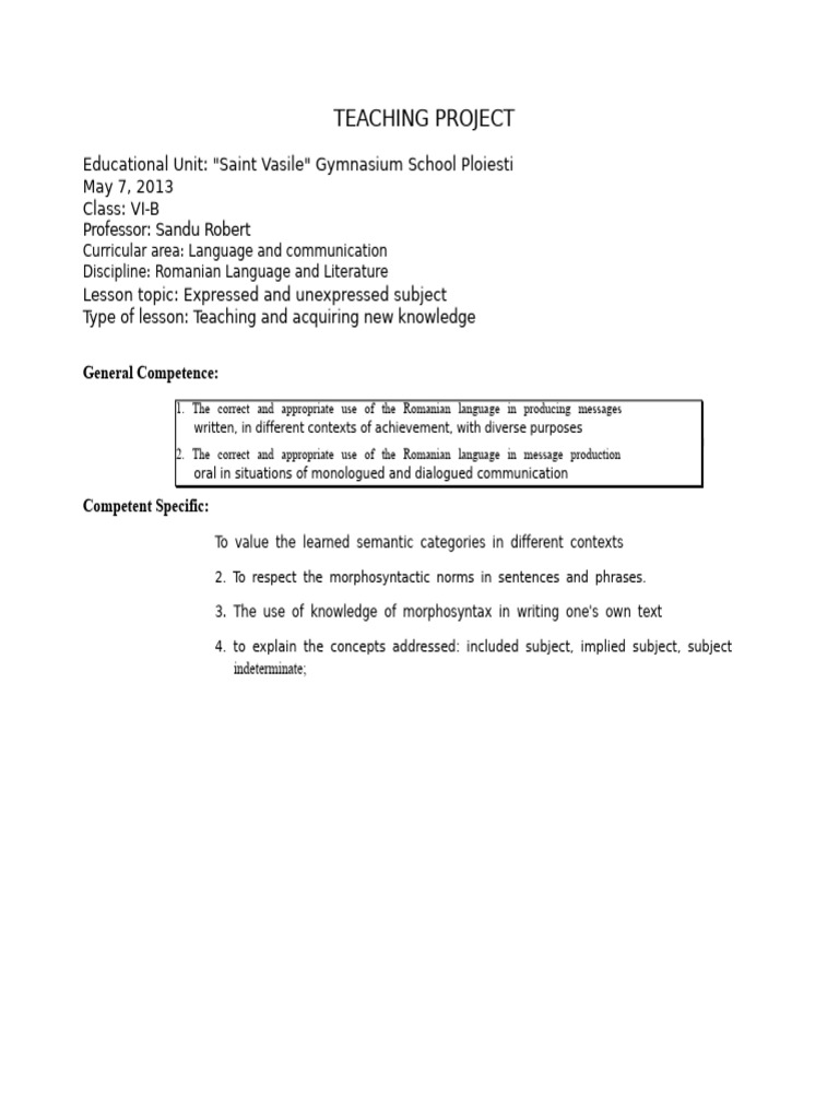 Lesson Plan Subject | PDF | Subject (Grammar) | Verb