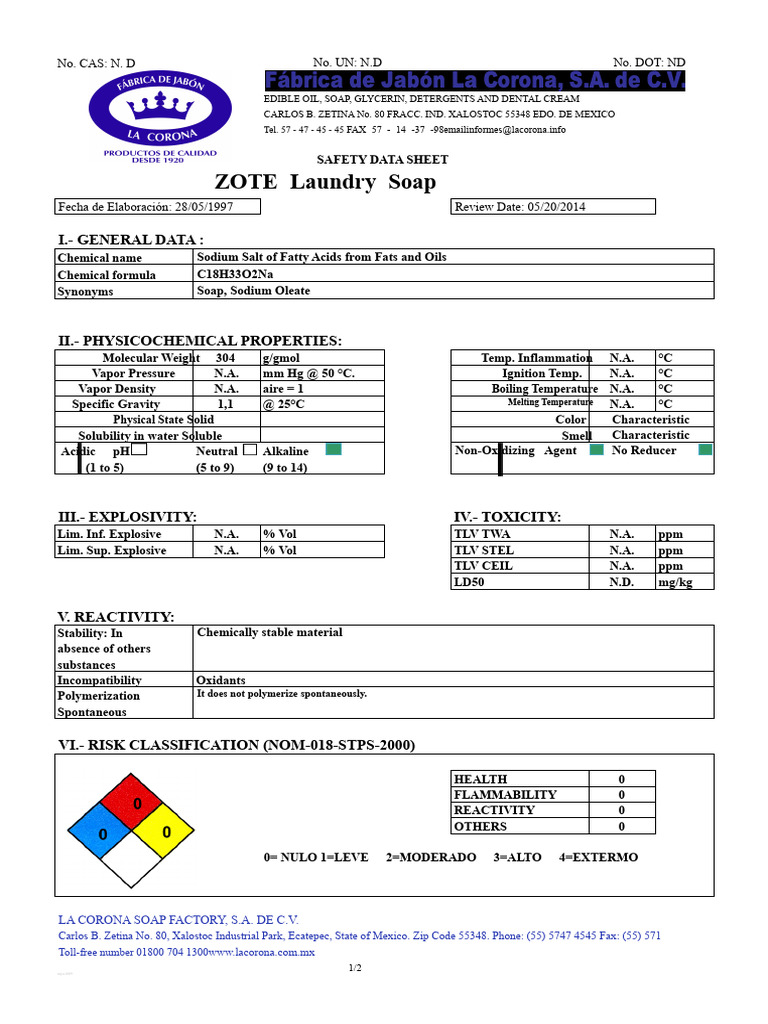 Zote Soap Safety and Ingredients Analysis | PDF | Sodium | Soap