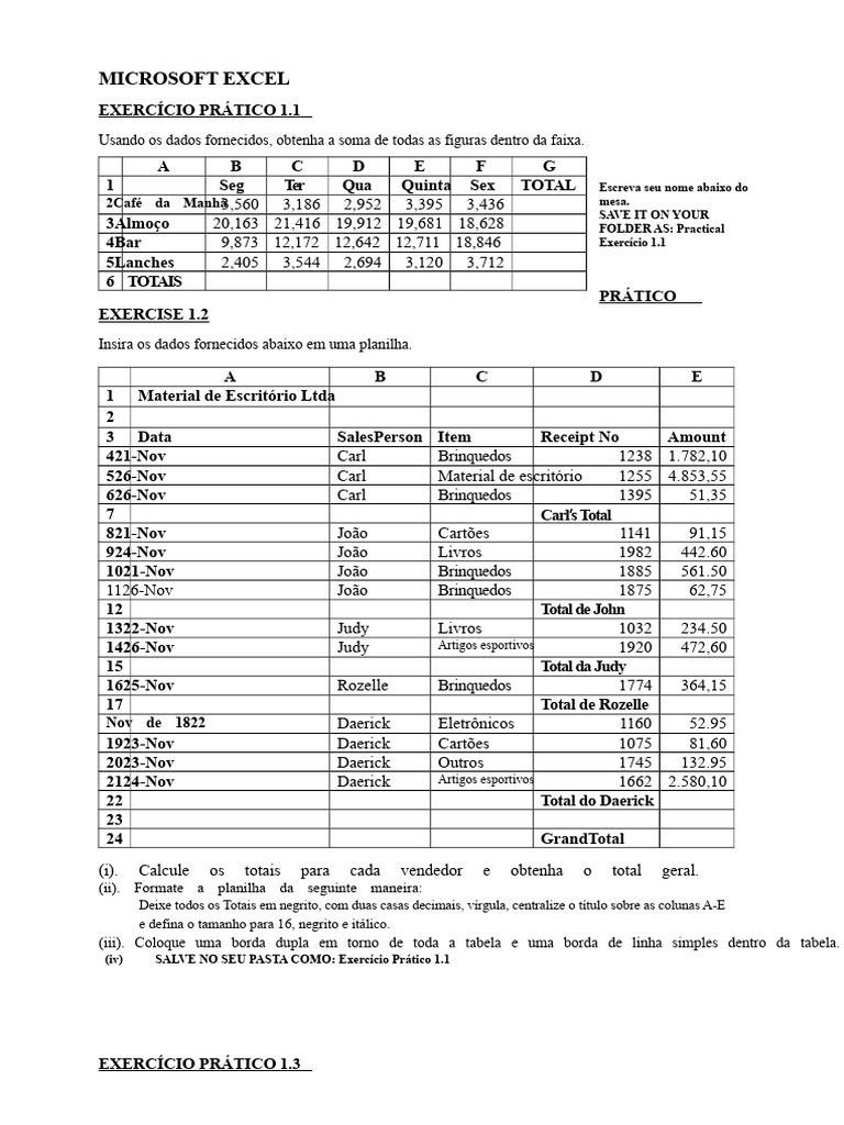 Exercícios Práticos de Microsoft Excel | PDF