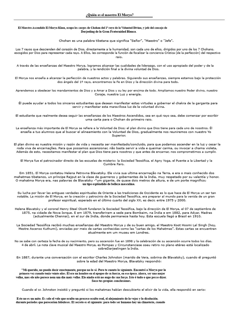 ¿Quién Es El Maestro El Morya? | PDF | Helena Blavatsky | Teosofía