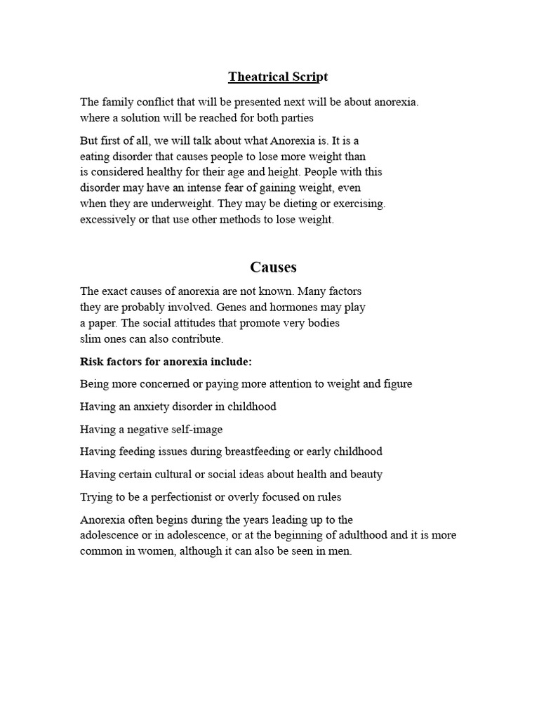 Script For The Dramatization of OPV | PDF | Anorexia Nervosa | Eating ...