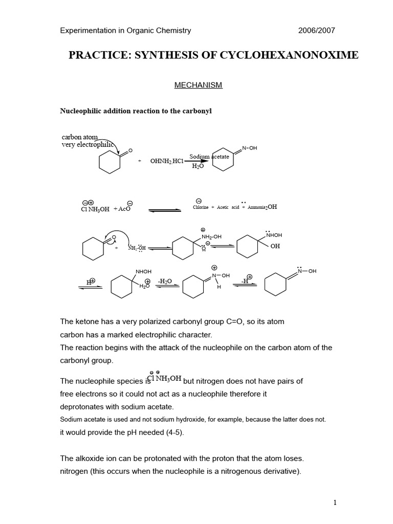 Synthesis of Cyclohexanoxime | PDF | Hydroxide | Chemical Reactions