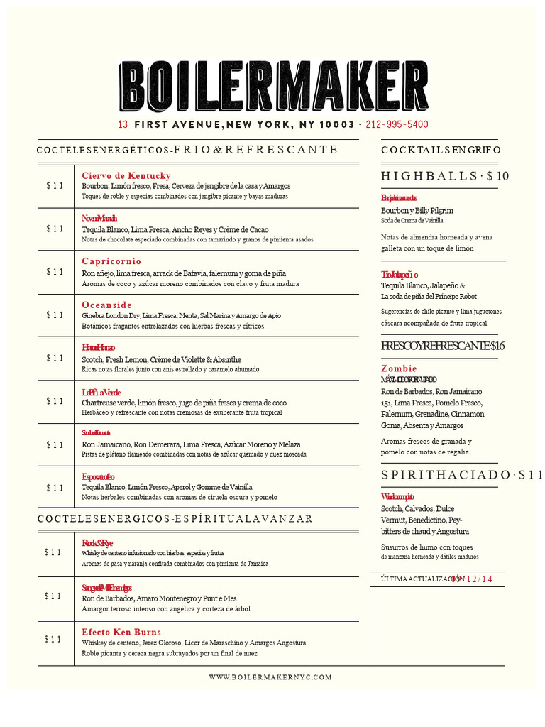 Menú de Cócteles Boilermaker | PDF | Cerveza | Lúpulo
