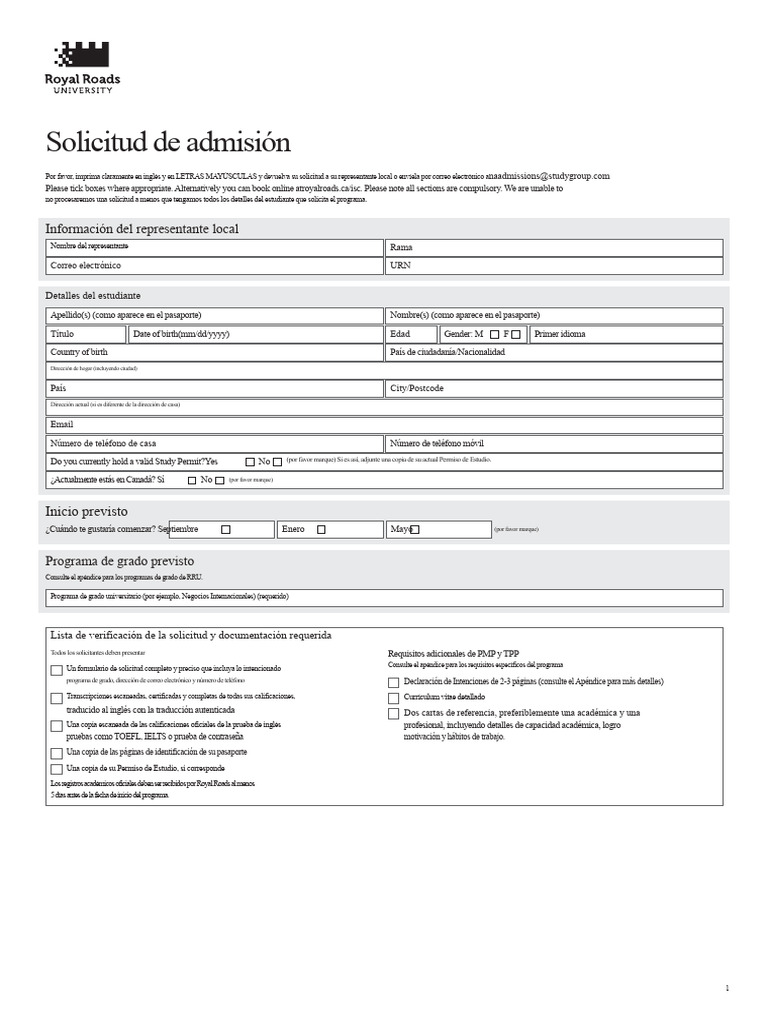 Solicitud de Admisión a Royal Roads University | PDF | Sistema ...
