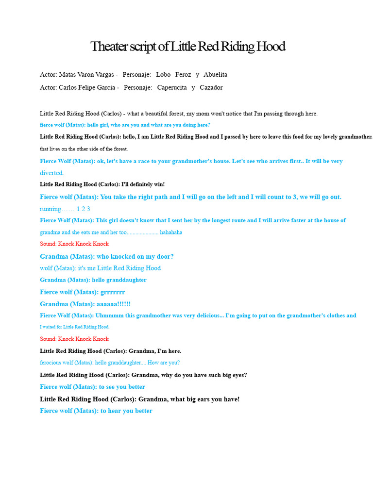 Theatrical script for Little Red Riding Hood (1) (1) (2) | PDF | Little ...