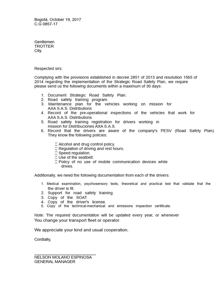 Road Safety Documentation Request | PDF
