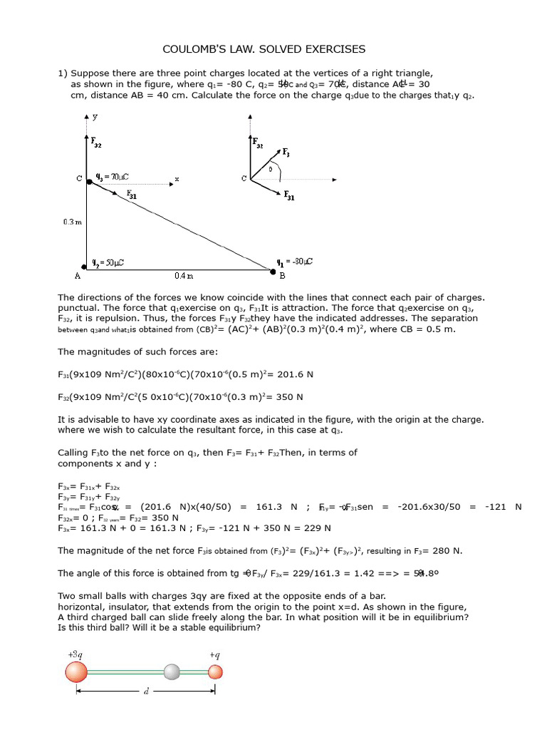 Solved Exercises of Coulomb's Law | PDF | Force | Physical Quantities