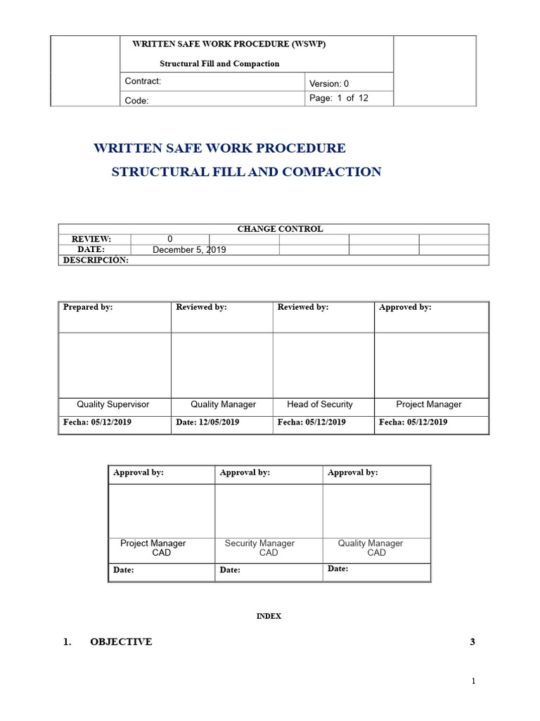 Safe Work Procedure for Fill Compaction | PDF | Occupational Safety And ...