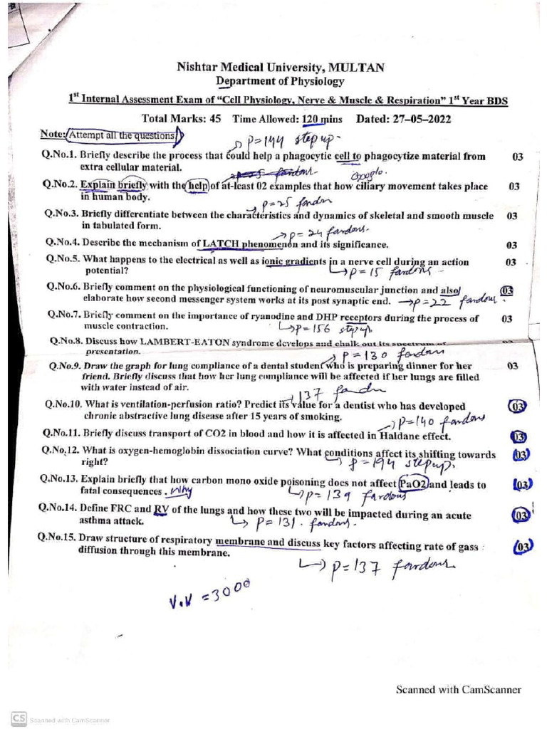 Physiology Past papers | PDF