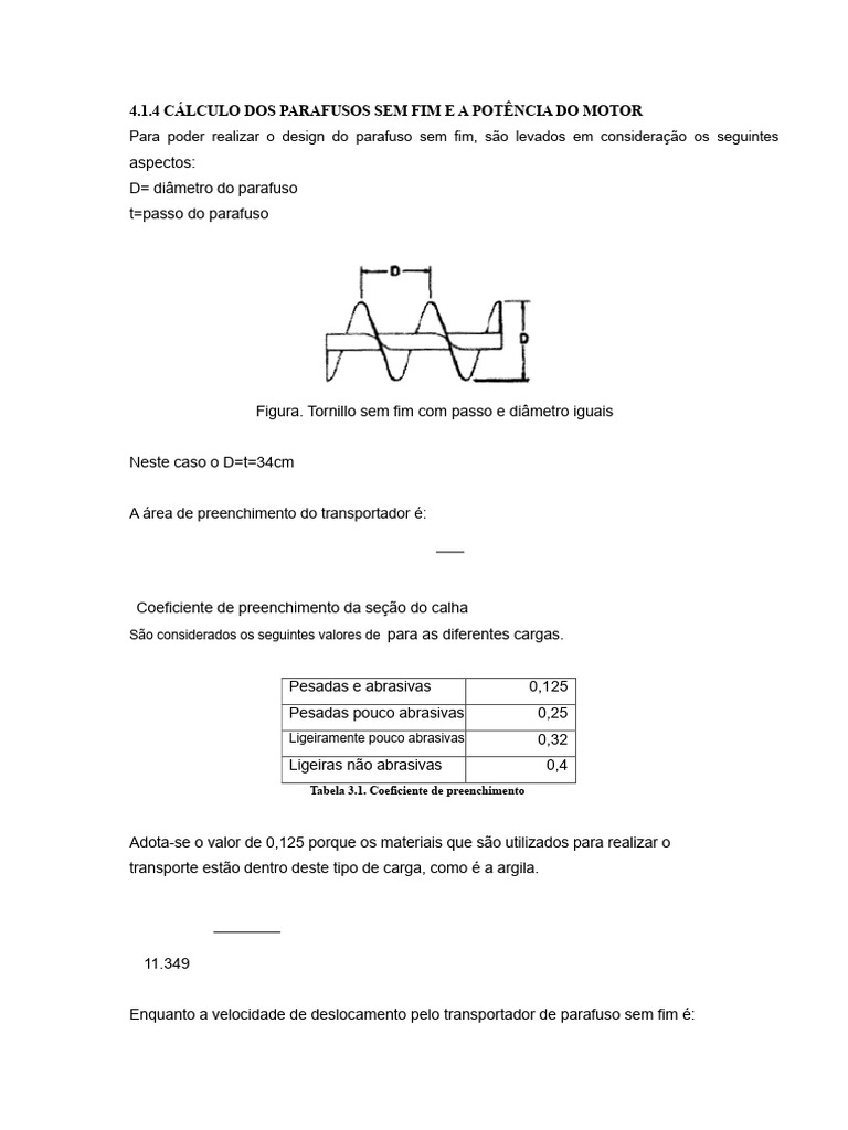 cálculos de um parafuso sem fim.docx | PDF | Parafuso | Engenharia Mecânica