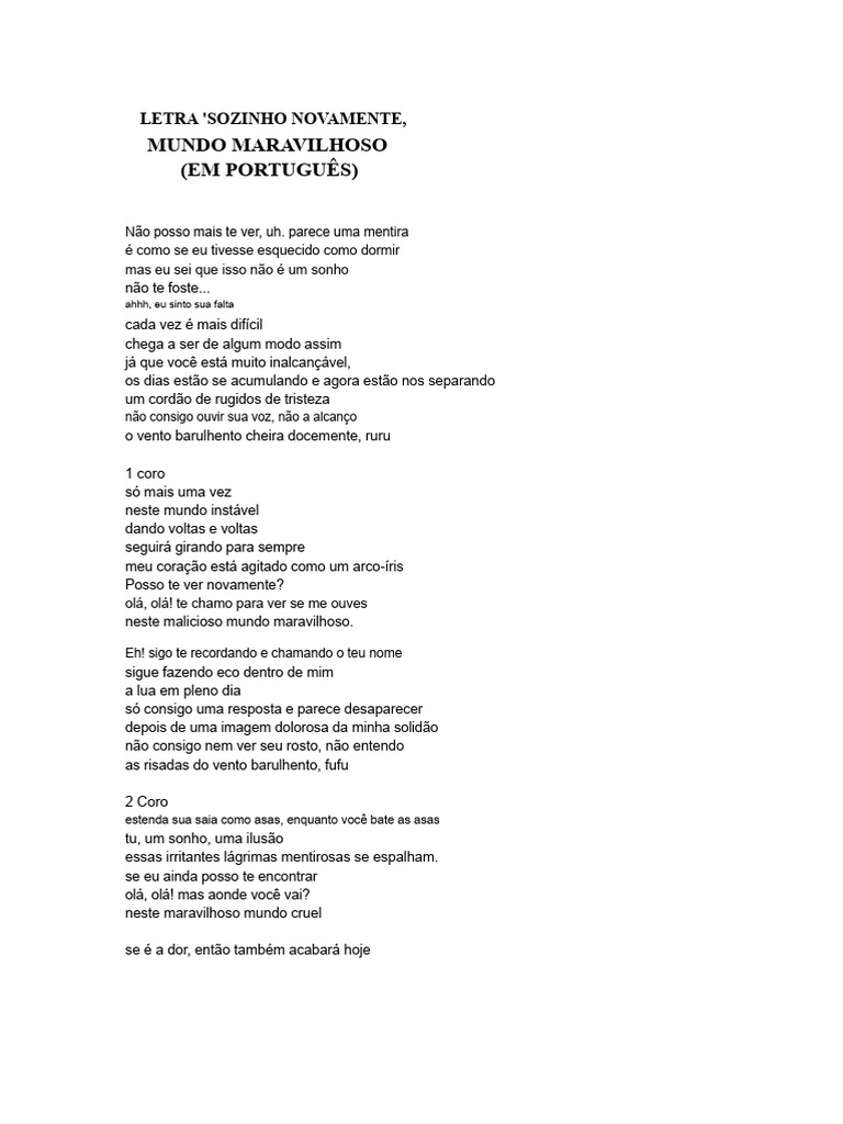 Letra da Música "Sozinho Novamente" | PDF