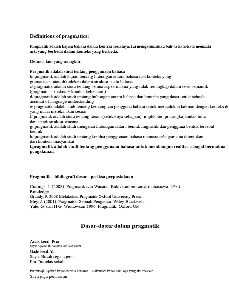 Definisi dan Aspek Pragmatik Bahasa | PDF