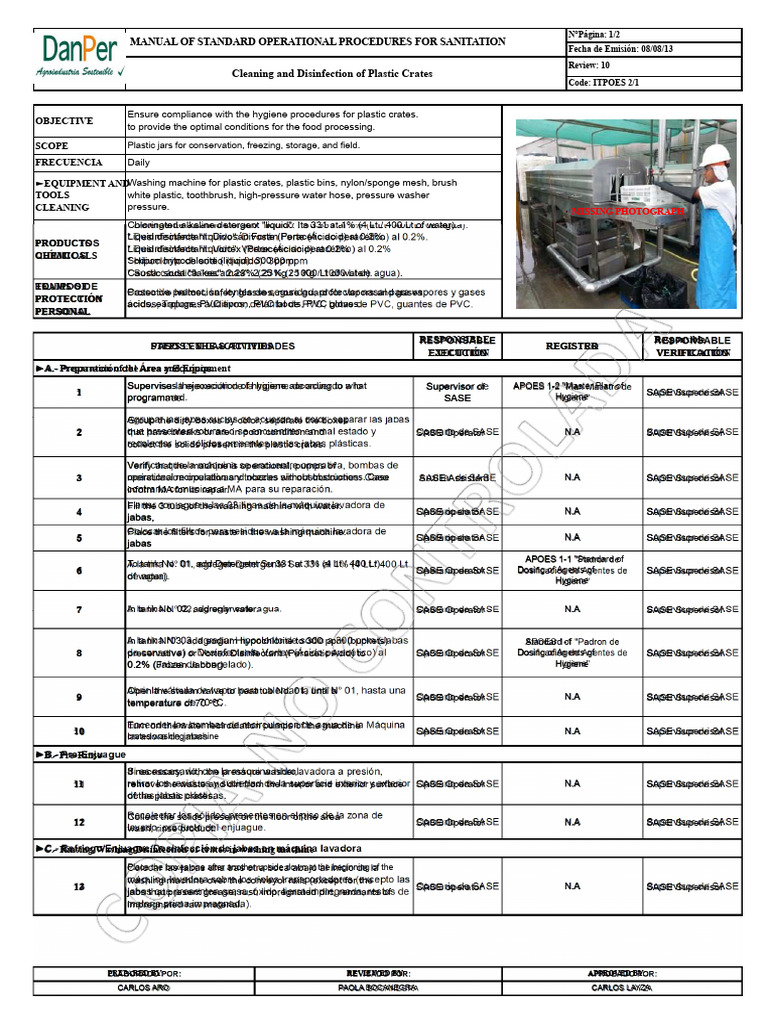 Sanitation SOP: Cleaning Plastic Crates | PDF | Washing Machine | Hygiene