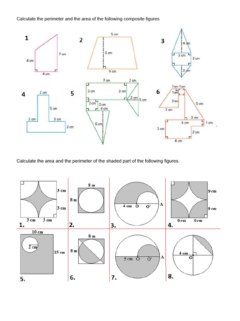 Perimeters and Areas of Composite Figures | PDF