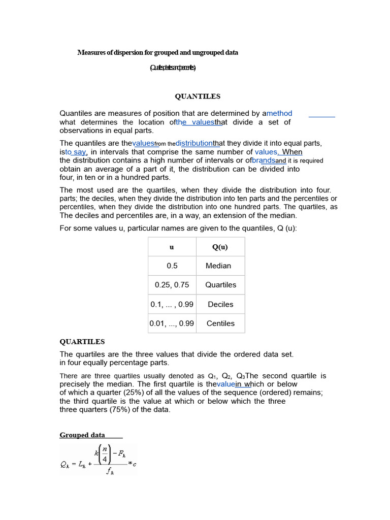 Measures of Position For Grouped and Ungrouped Data | PDF | Quartile | Percentile