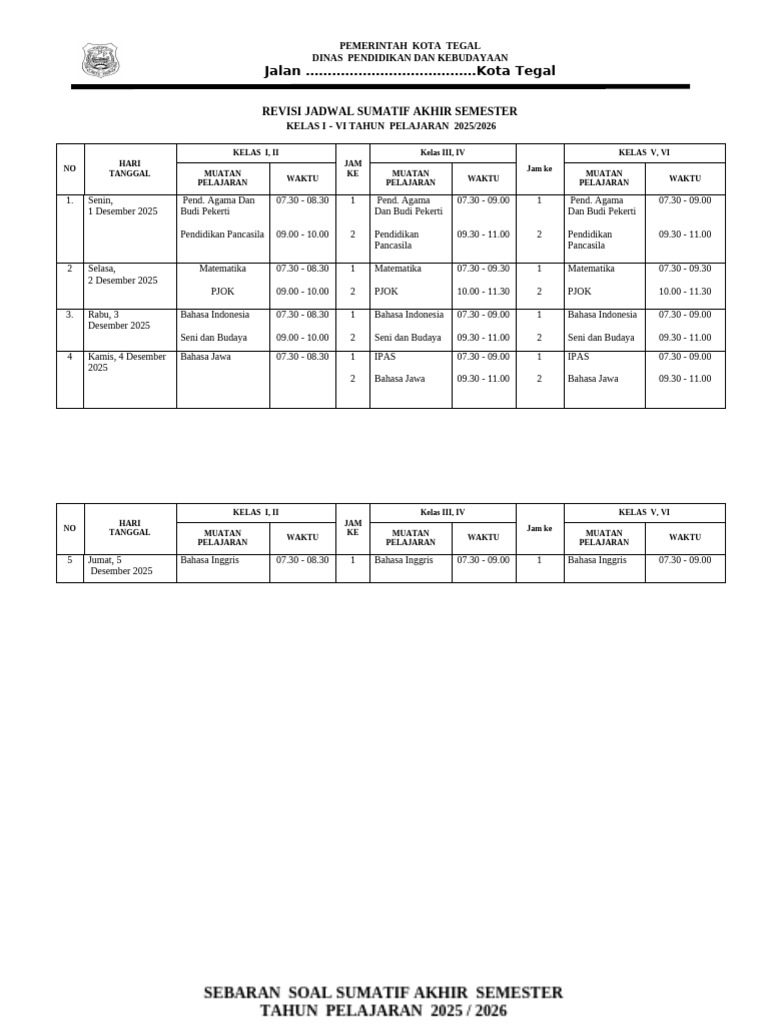 Jadwal SAS Akhir Semester 2025/2026 | PDF