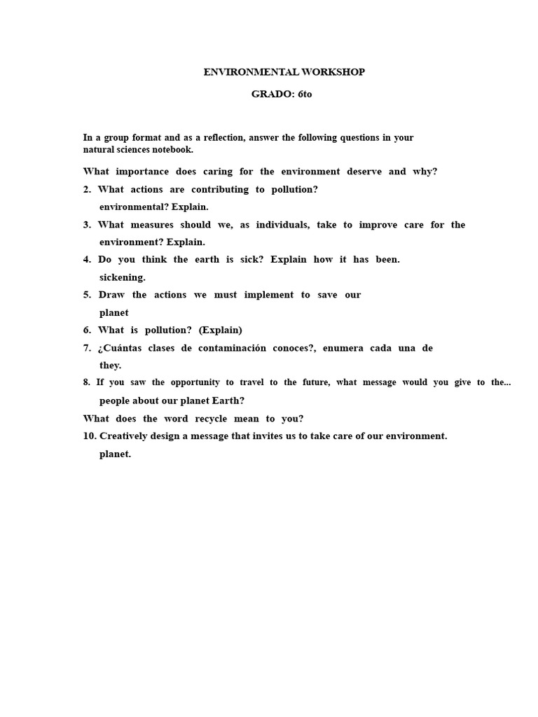 Environmental Workshop for 6th Grade Students | PDF