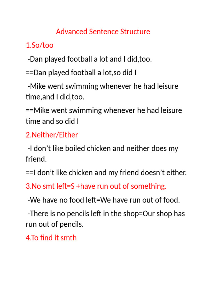 Advanced Sentence Structure | PDF