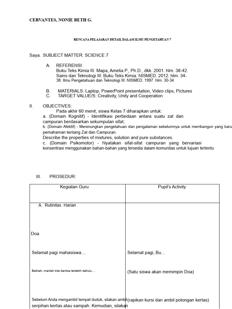 Rencana Pelajaran Terperinci Substansi Dan Campuran | PDF