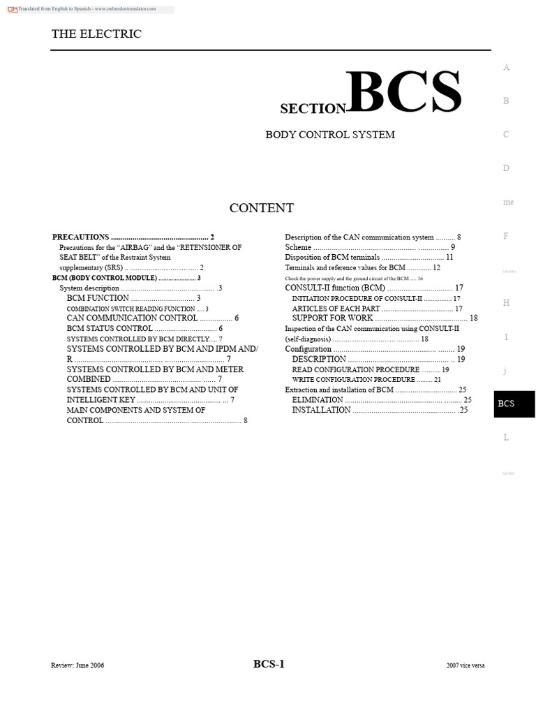 Control Body Nissan Versa BCS BCM | PDF | Airbag | Seat Belt