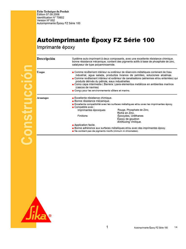 Autoimprimante Époxy FZ Série 100 | PDF | Époxy | Substances chimiques