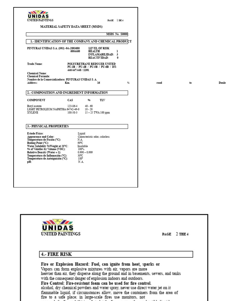 MSDS United Paints | PDF | Water | Fires