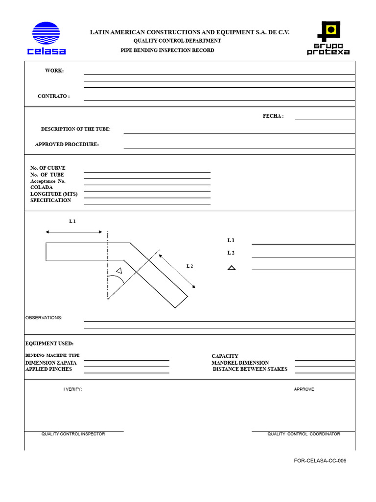 Pipe Bending Inspection Record Template | PDF