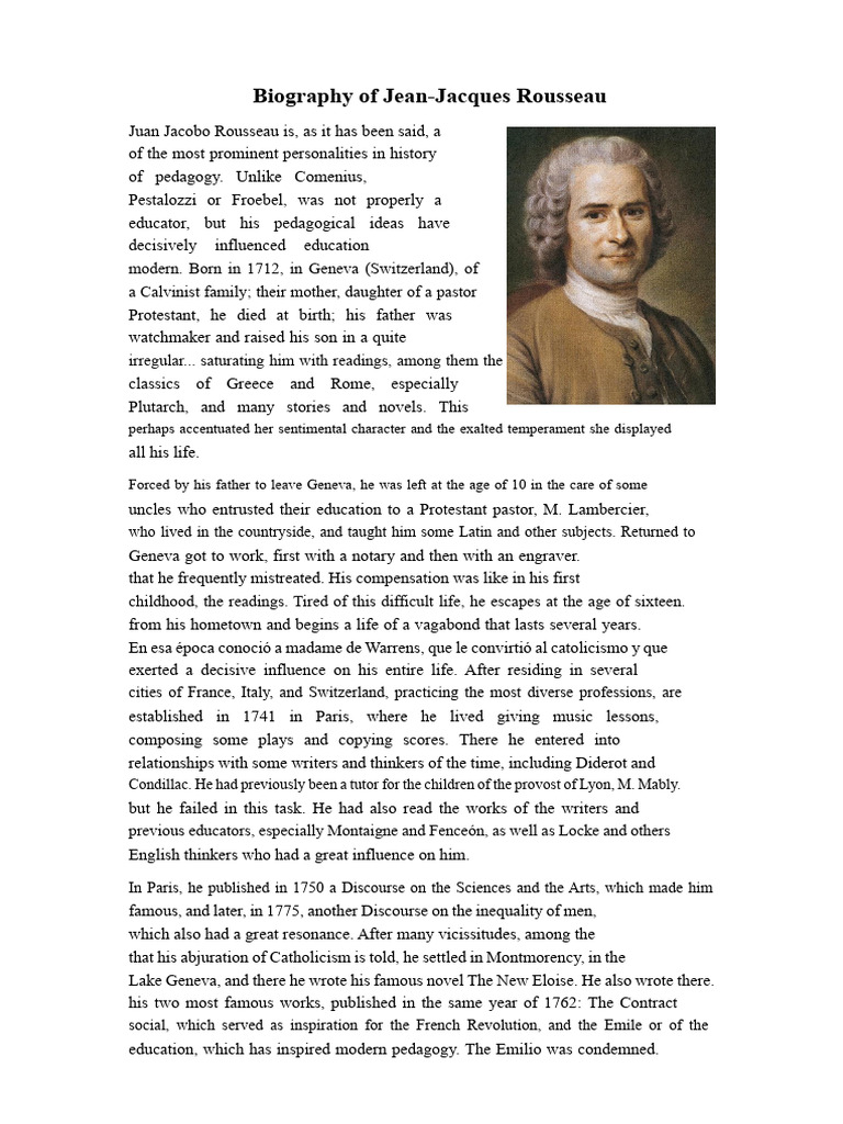 Biography of Jean-Jacques Rousseau.docx | PDF | Emile, Or On Education ...