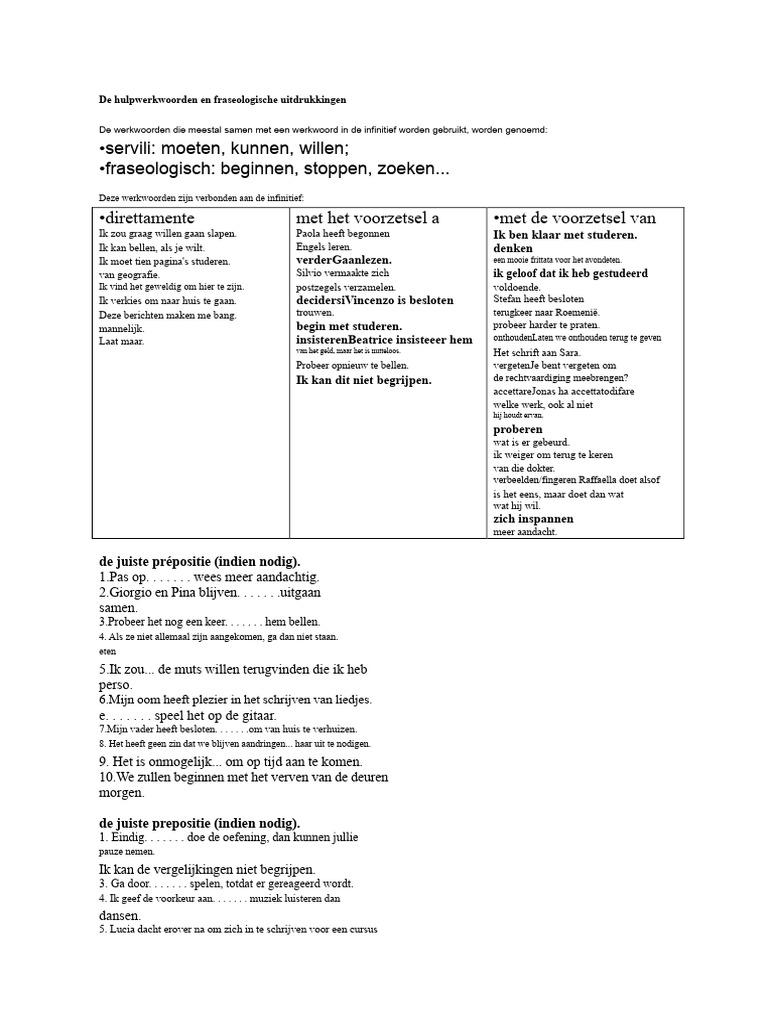 De Hulpwerkwoorden en Fraseologische Werkwoorden | PDF