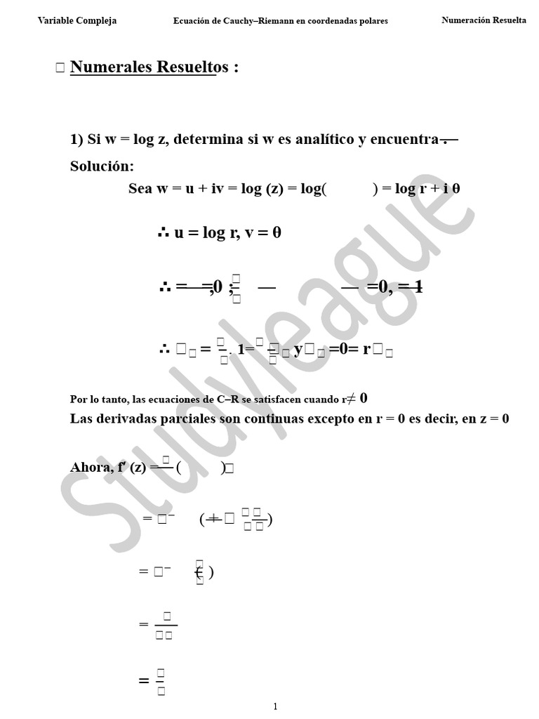 3 Ecuaciónes de Cauchy - Riemann en Coordenadas Polares Problema Resuelto | PDF | Ecuaciones ...