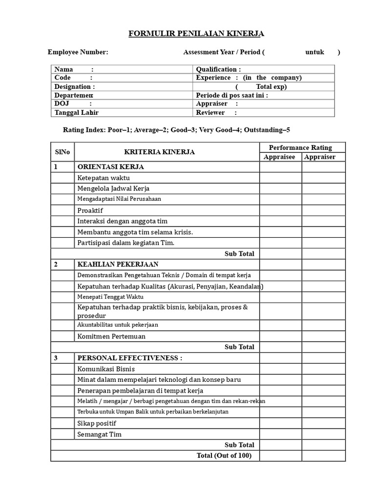 Formulir Penilaian | PDF