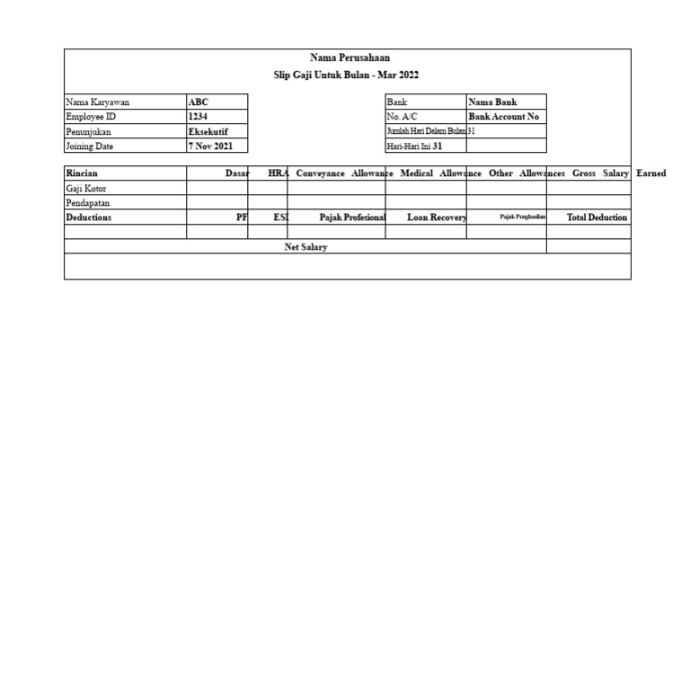 Format Slip Gaji - Contoh Payslip 1 | PDF
